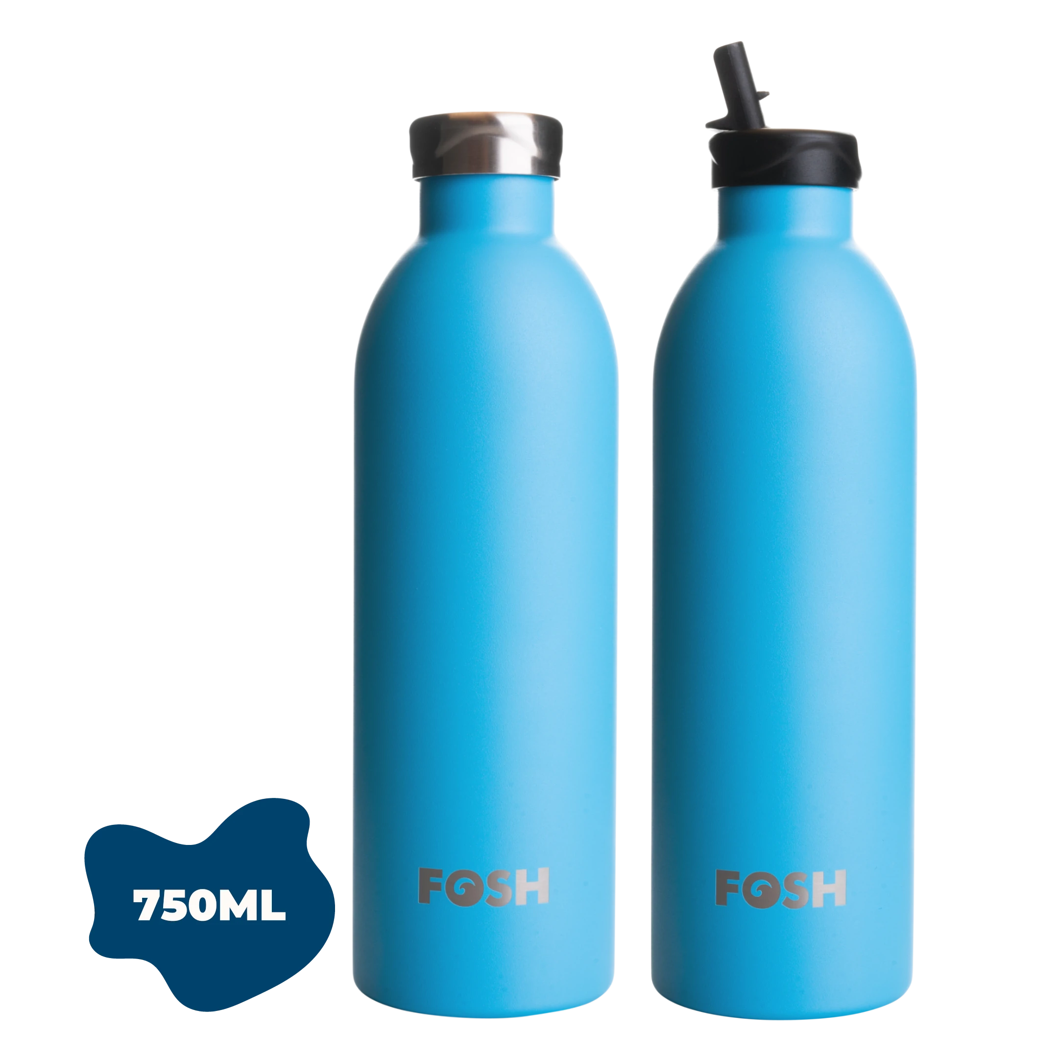 Blue Water Bottle | Pacific Blue Metal Water Bottles With Straw | FOSH